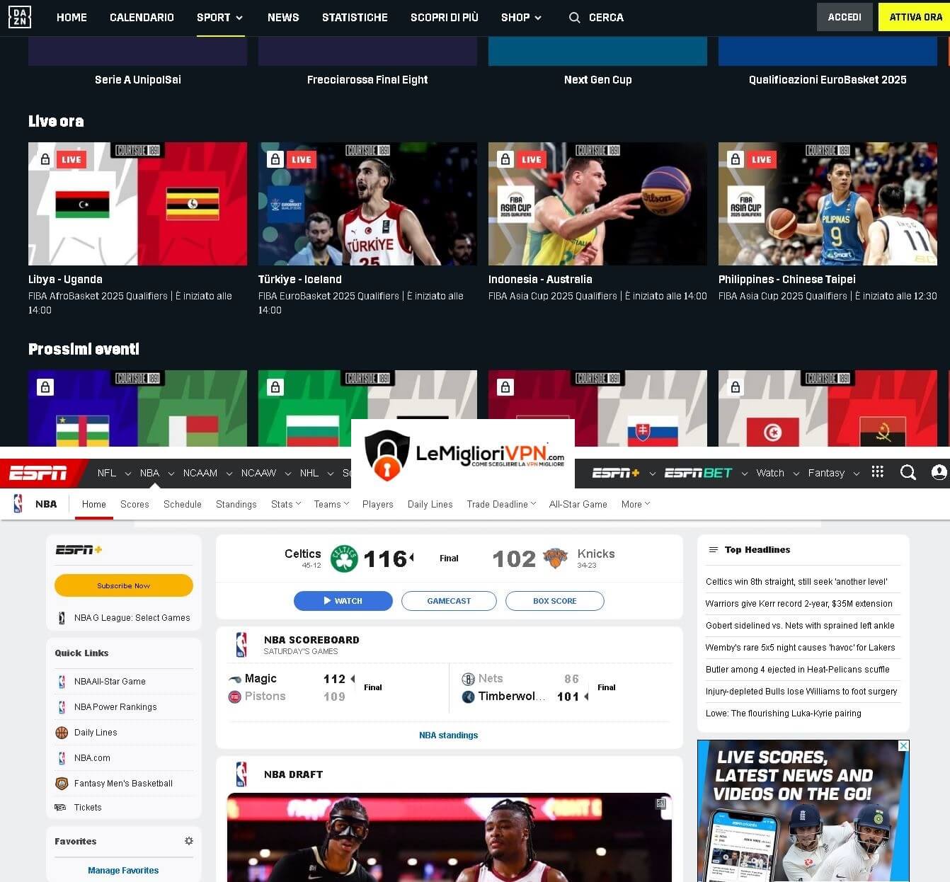 Migliori Siti Streaming di Basket - LISTA AGGIORNATA 2025